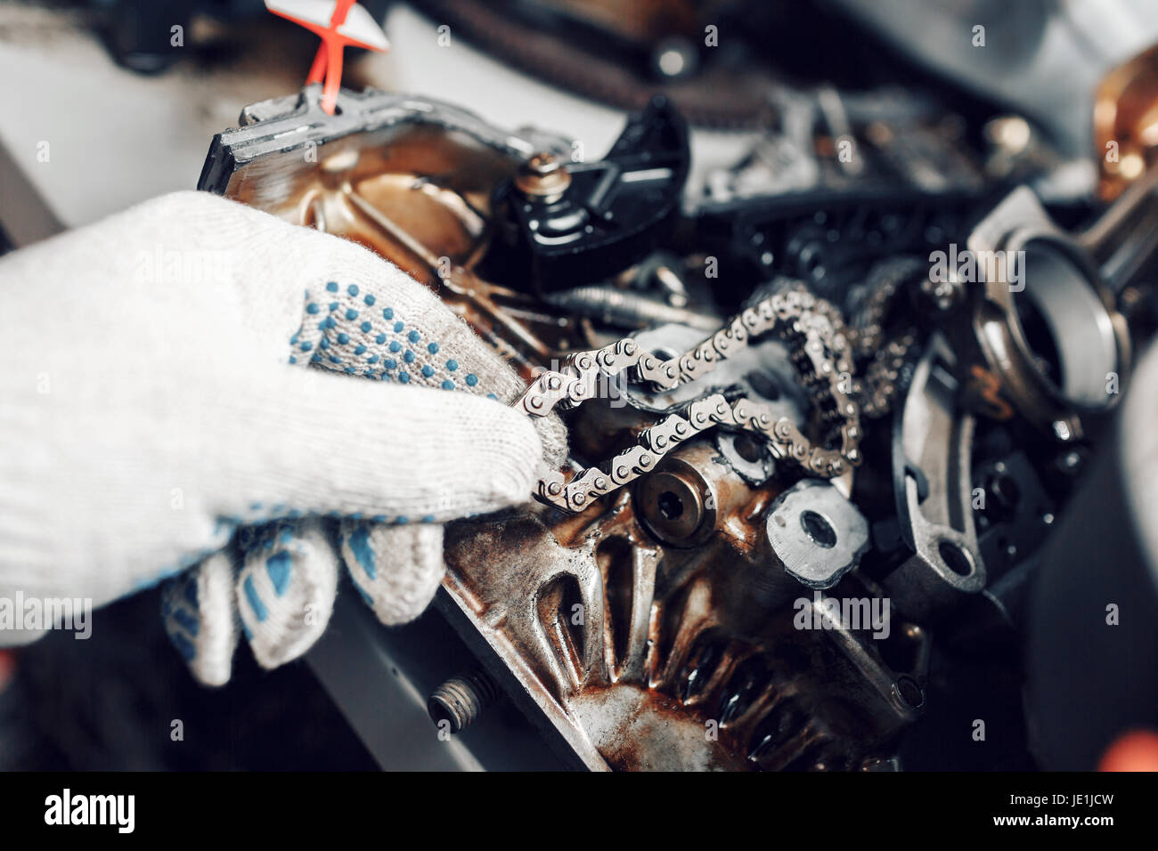 mechanic repairman at automobile car engine maintenance repair work ...