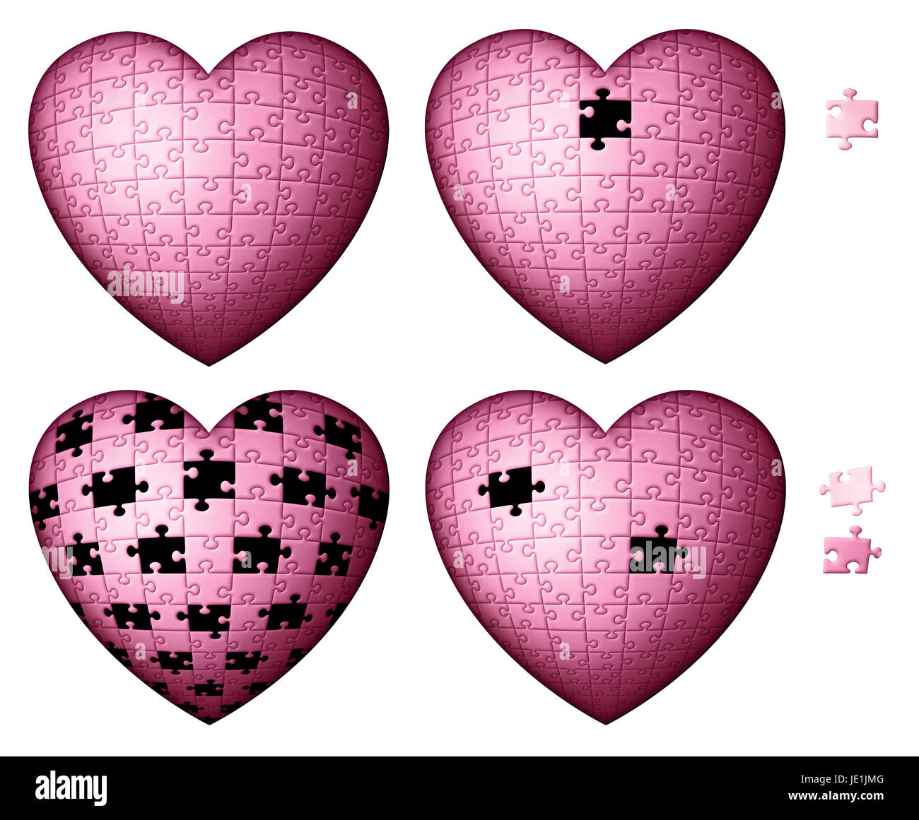 Digital illustration of four heart shaped puzzles Stock Photo - Alamy
