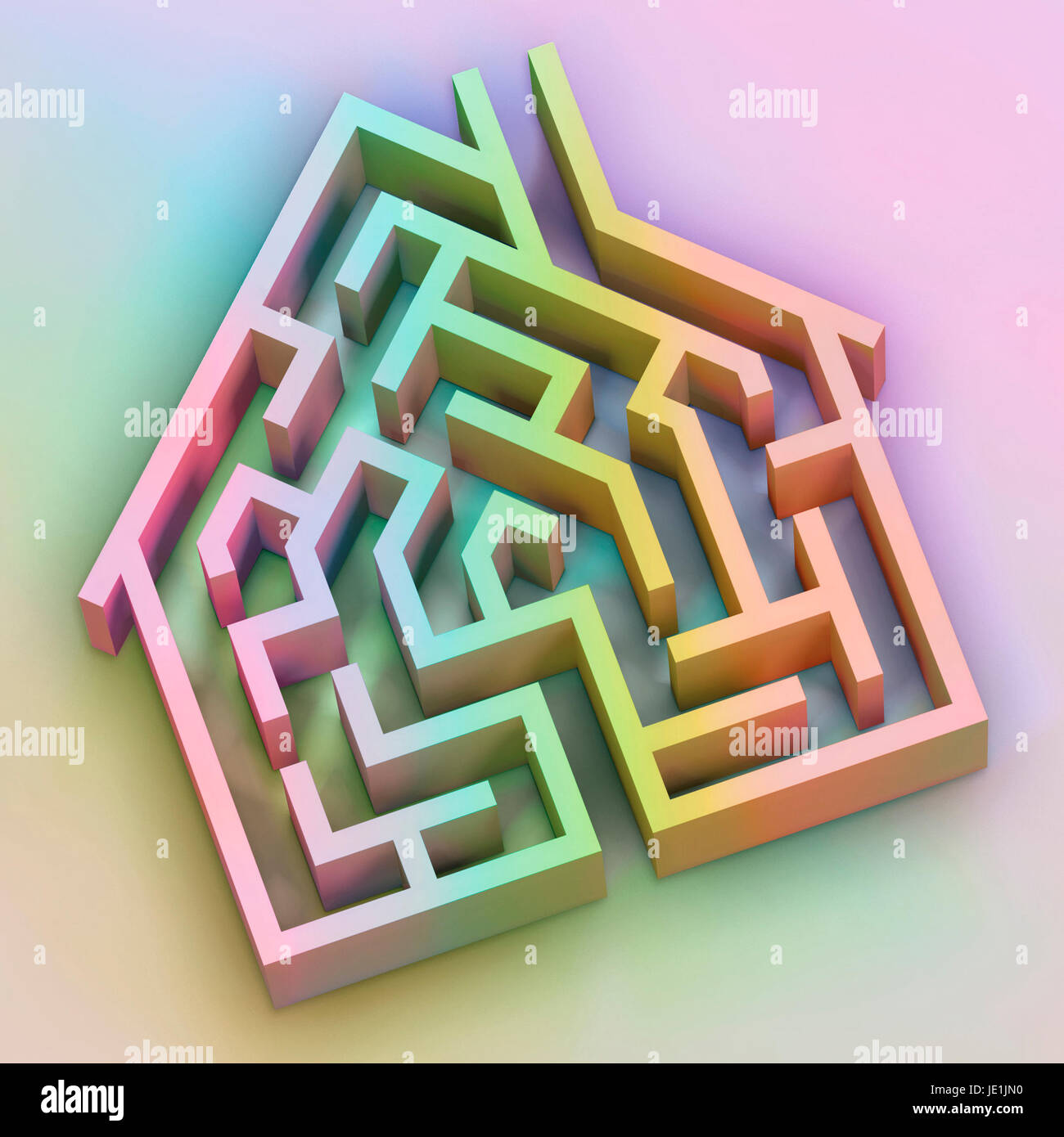 Digital illustration of a maze in the shape of a house Stock Photo - Alamy