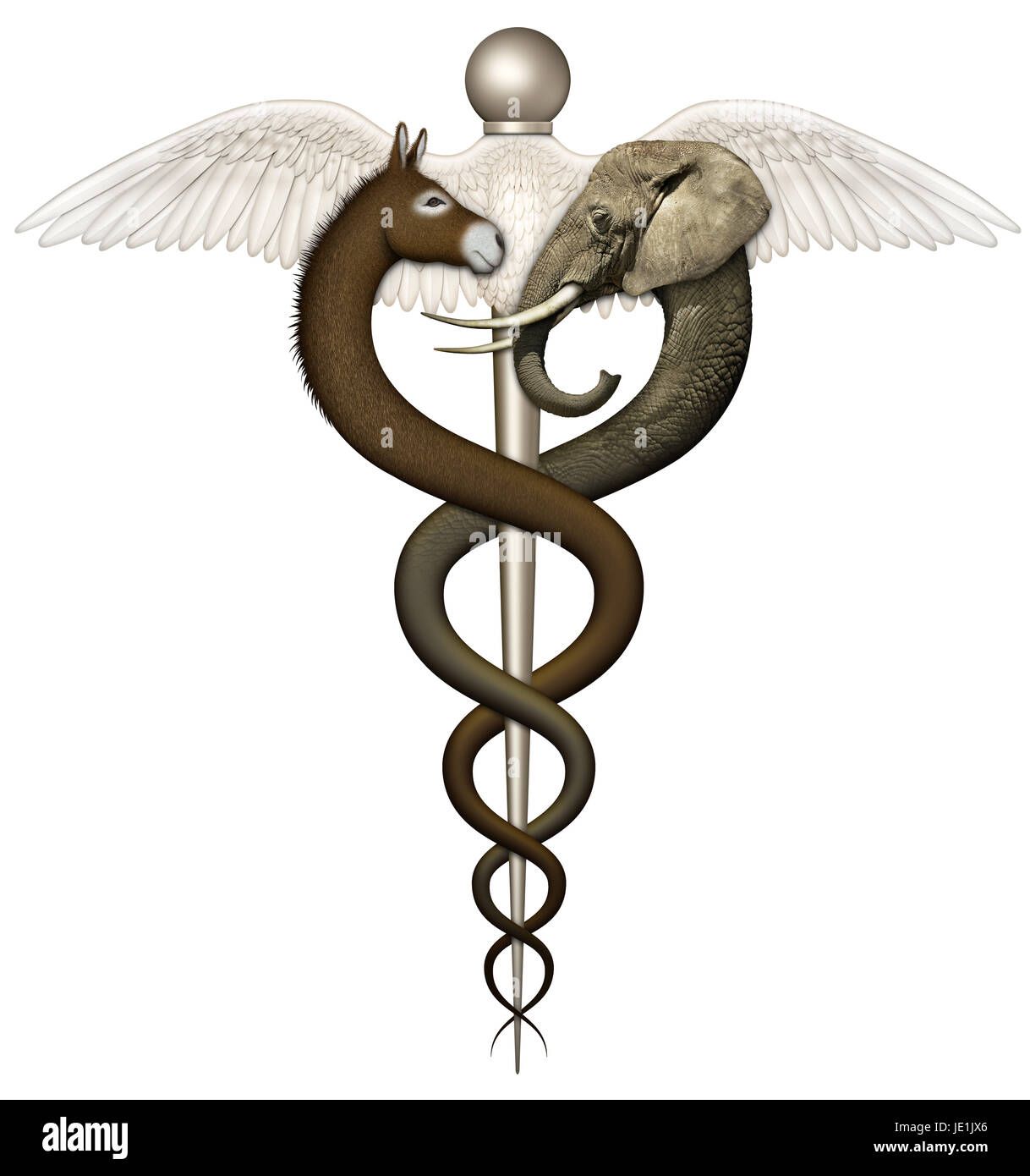 Digital illustration of a Caduceus, a symbol of medicine, designed to ...
