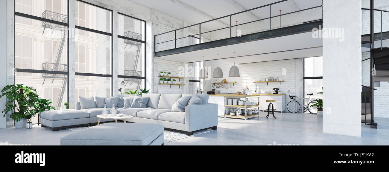modern loft apartment. 3D rendering Stock Photo - Alamy