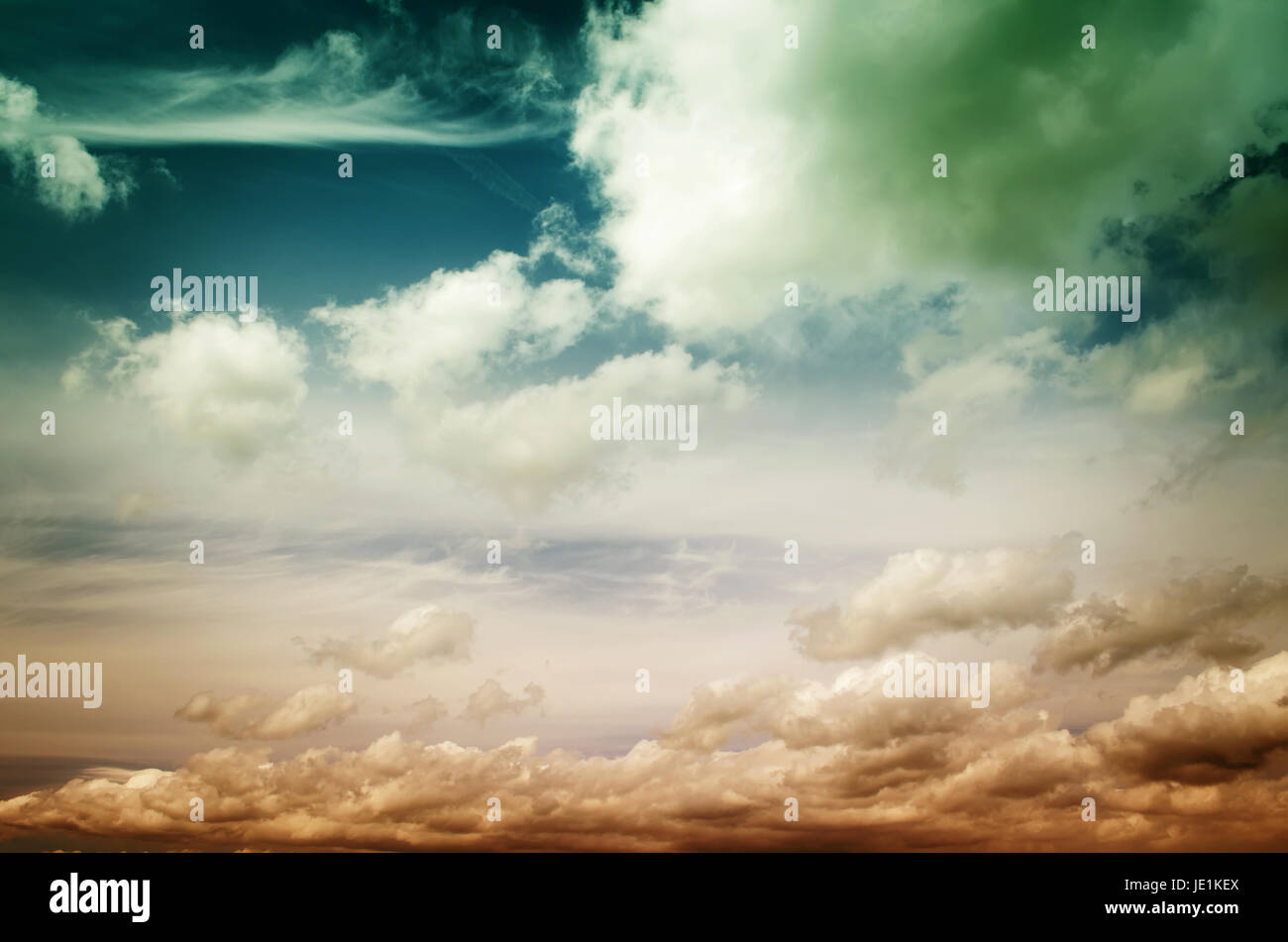Fog and clouds looking up into a fantasy evening sky. Image looks ...