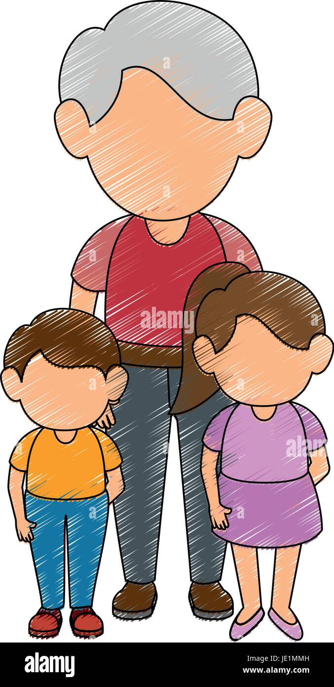 kids and grandfather stand up icon vector illustration graphic design ...