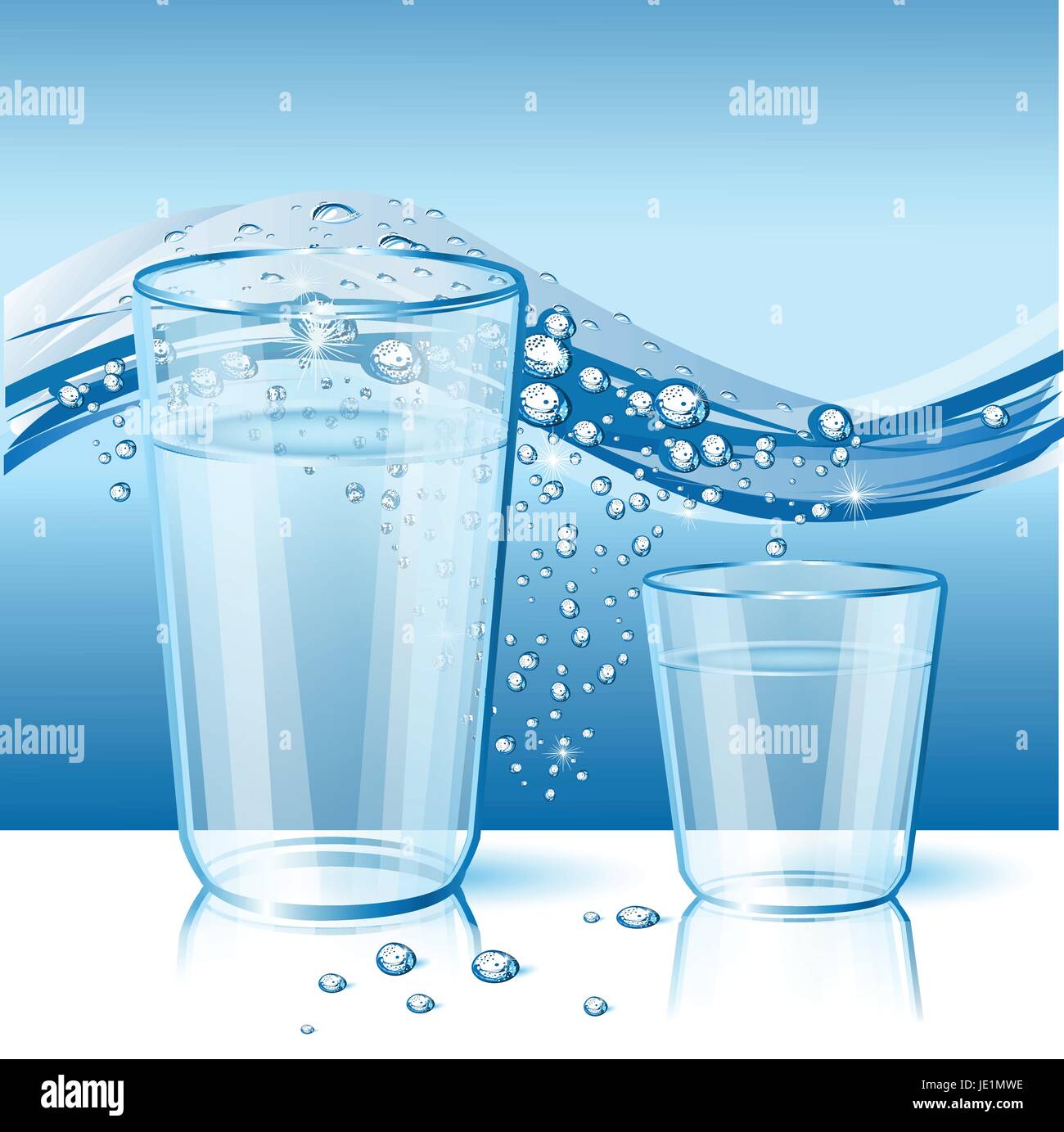 short glass on blue light background with splash and drops Stock Vector ...