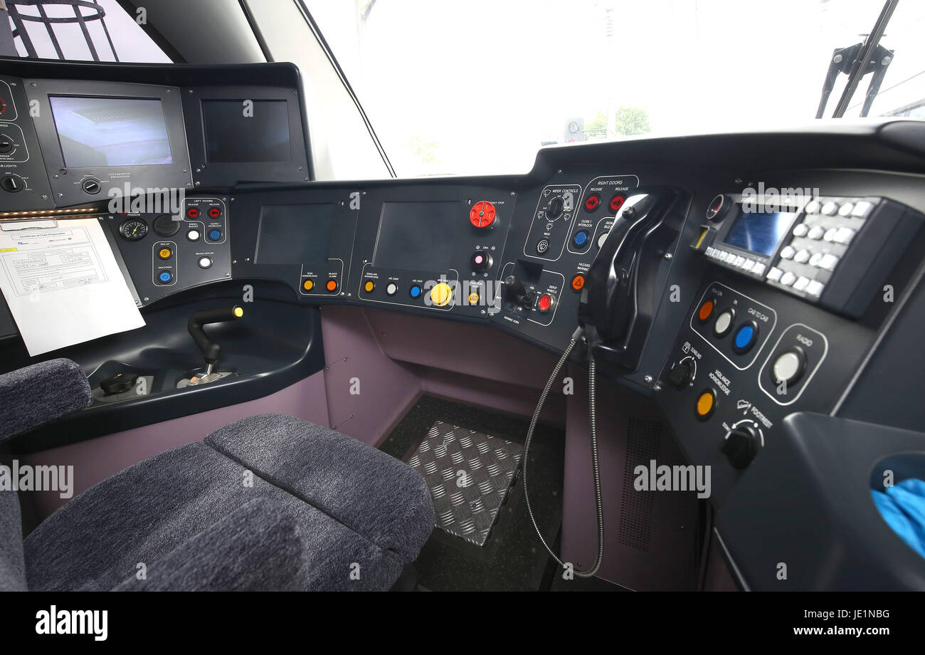 A general view of the driver's seat inside an Elizabeth Line train as ...