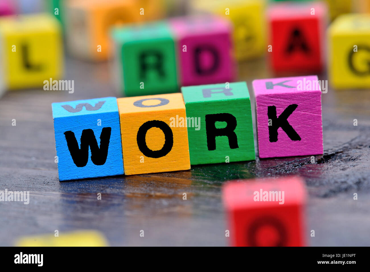 The word Work on wooden table Stock Photo - Alamy
