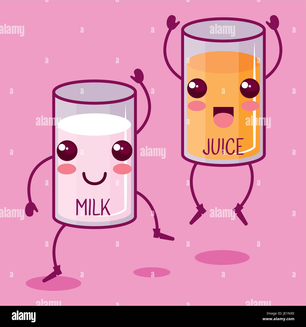 Kawaii milk and juice over pink background vector illustration Stock ...