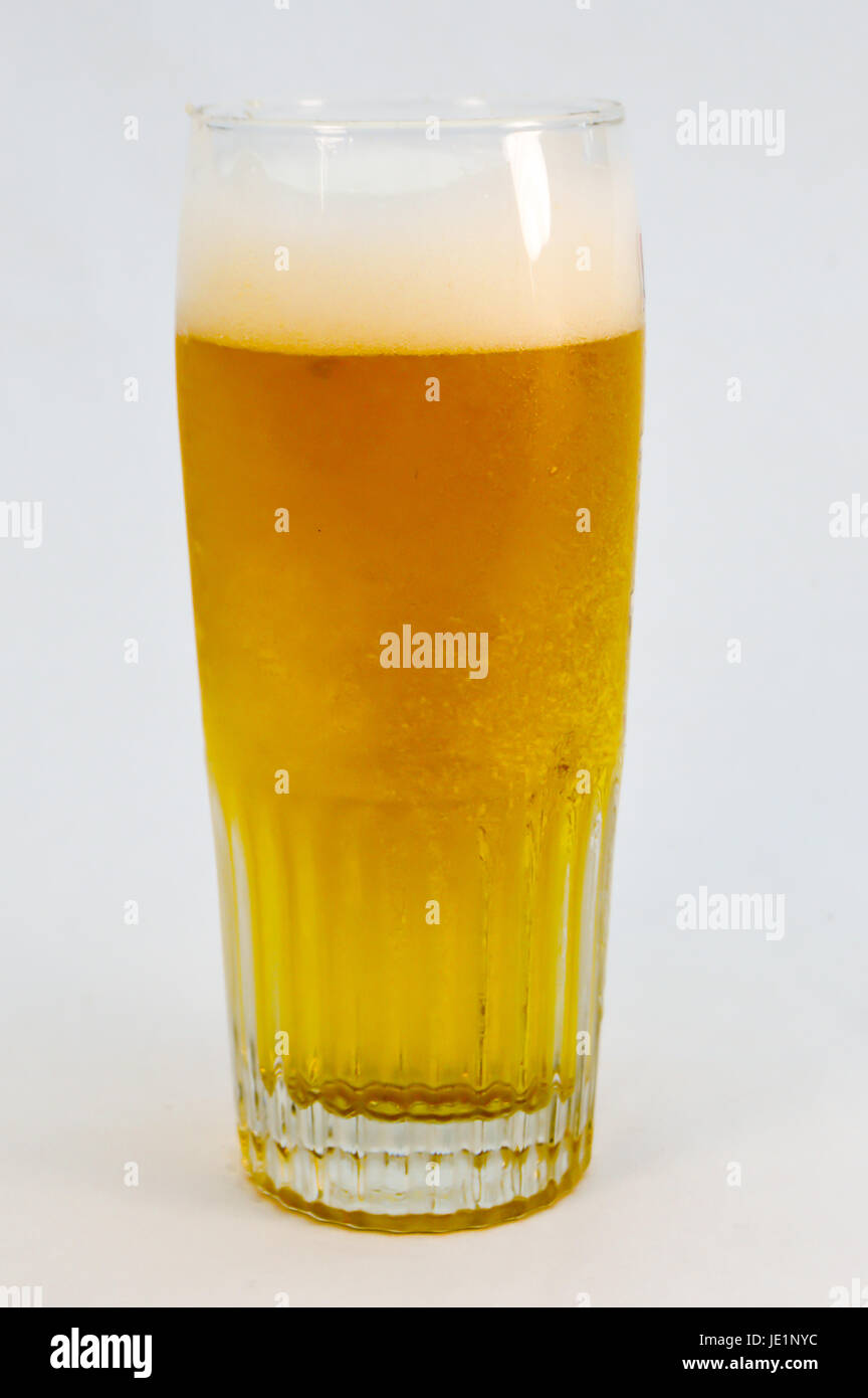 Glass of cold beer on white background Stock Photo - Alamy