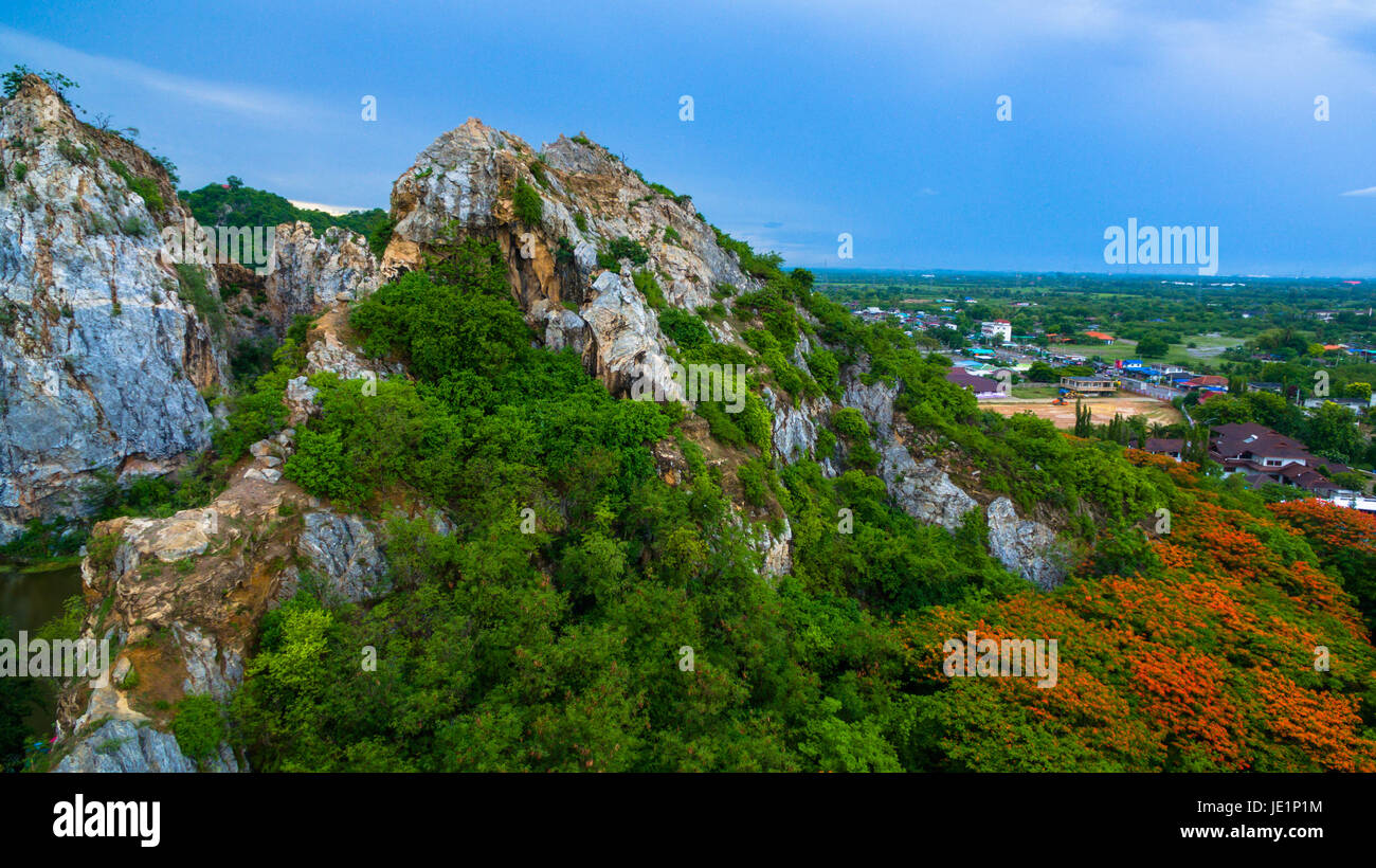 aerial photography the stone mountain at Khao Ngu stone park.the ...
