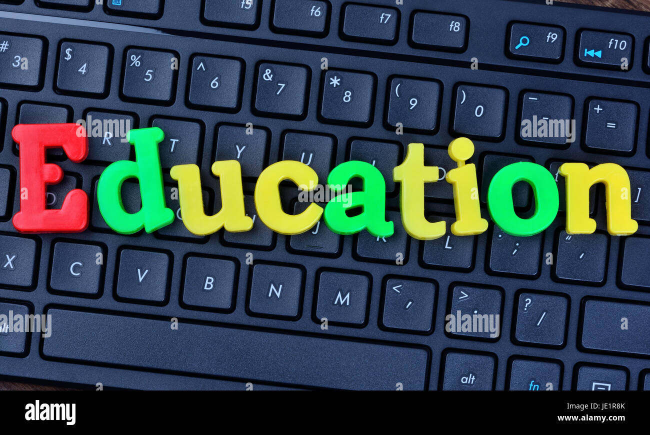 Education word on computer keyboard closeup Stock Photo - Alamy