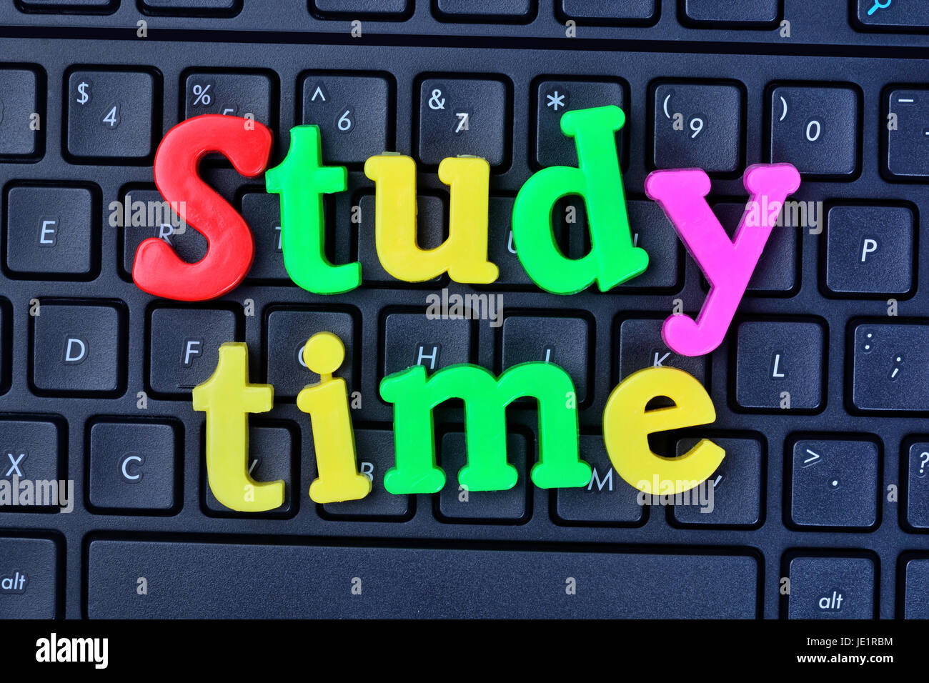 Study time words on computer keyboard closeup Stock Photo - Alamy