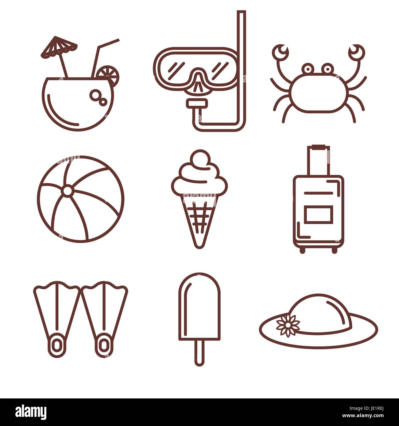 Hand drawn summer vacation objects set over white background vector ...