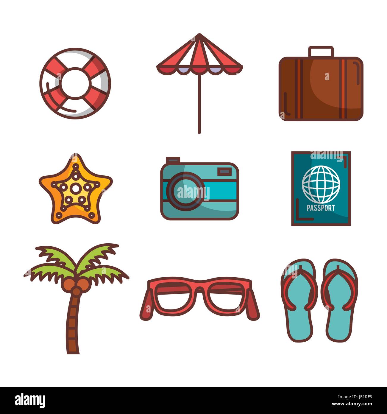 Colorful summer vacation objects set over white background vector ...