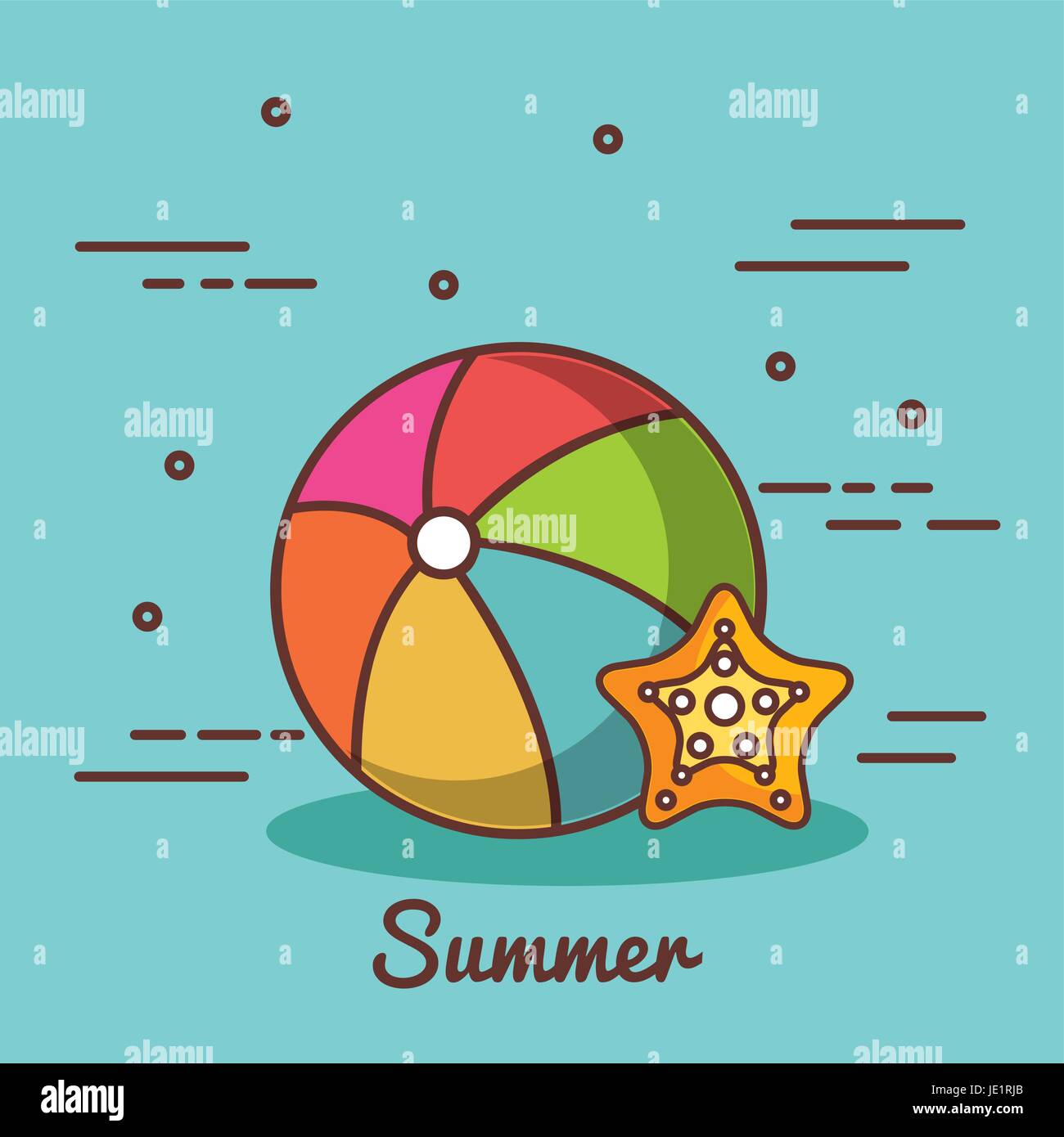 Beach ball and starfish over blue background vector illustration Stock ...