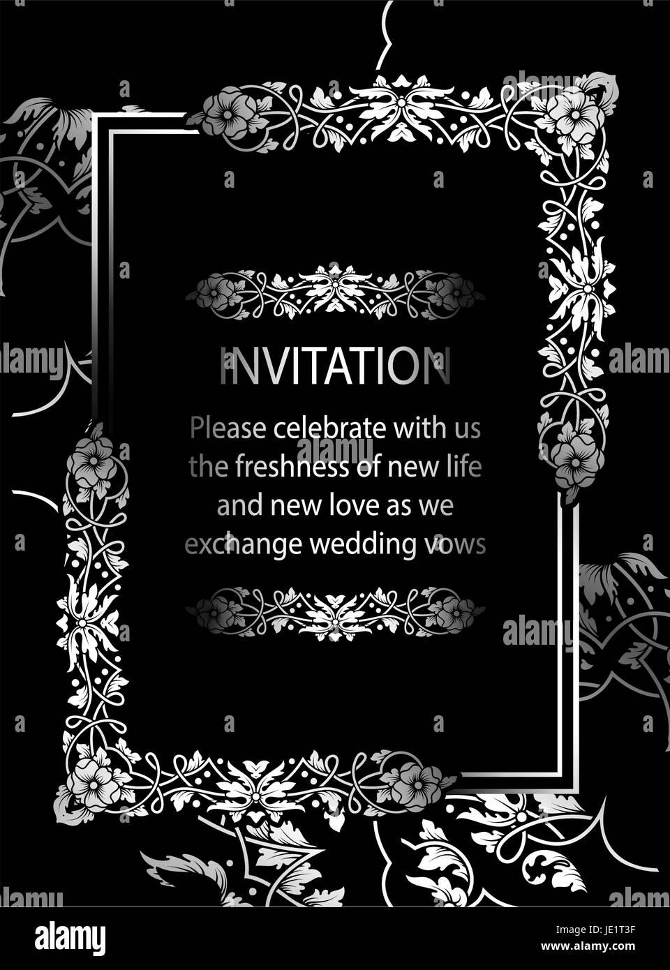 Floral invitation card with antique, luxury black and silver vintage ...