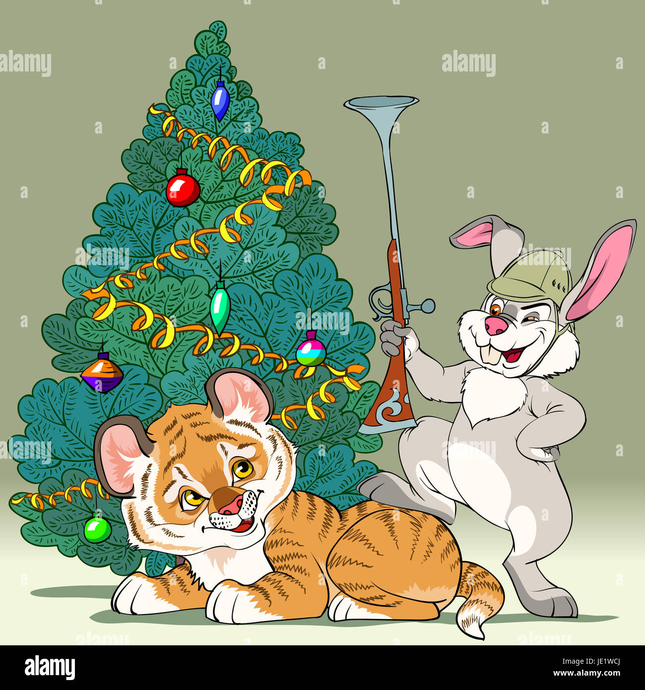 Rabbit is staying with a gun near Tiger Stock Photo - Alamy