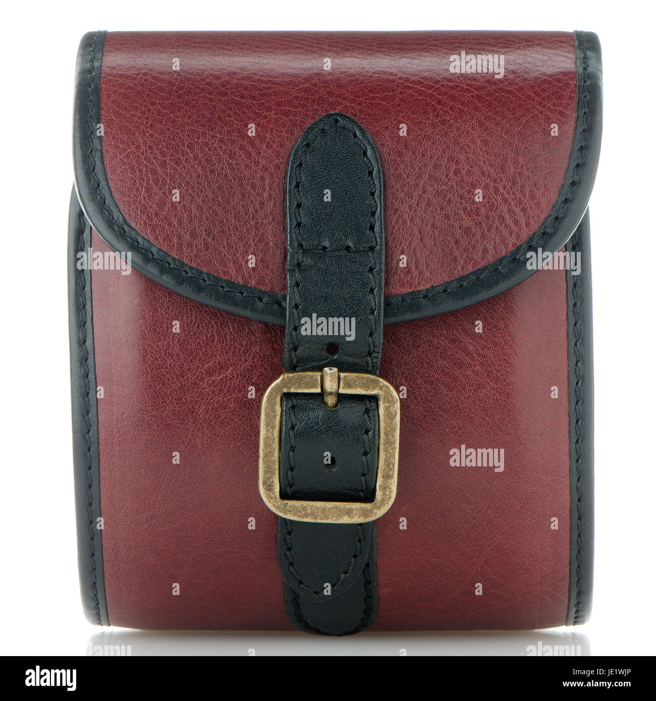 Small red leather bag on white background Stock Photo - Alamy