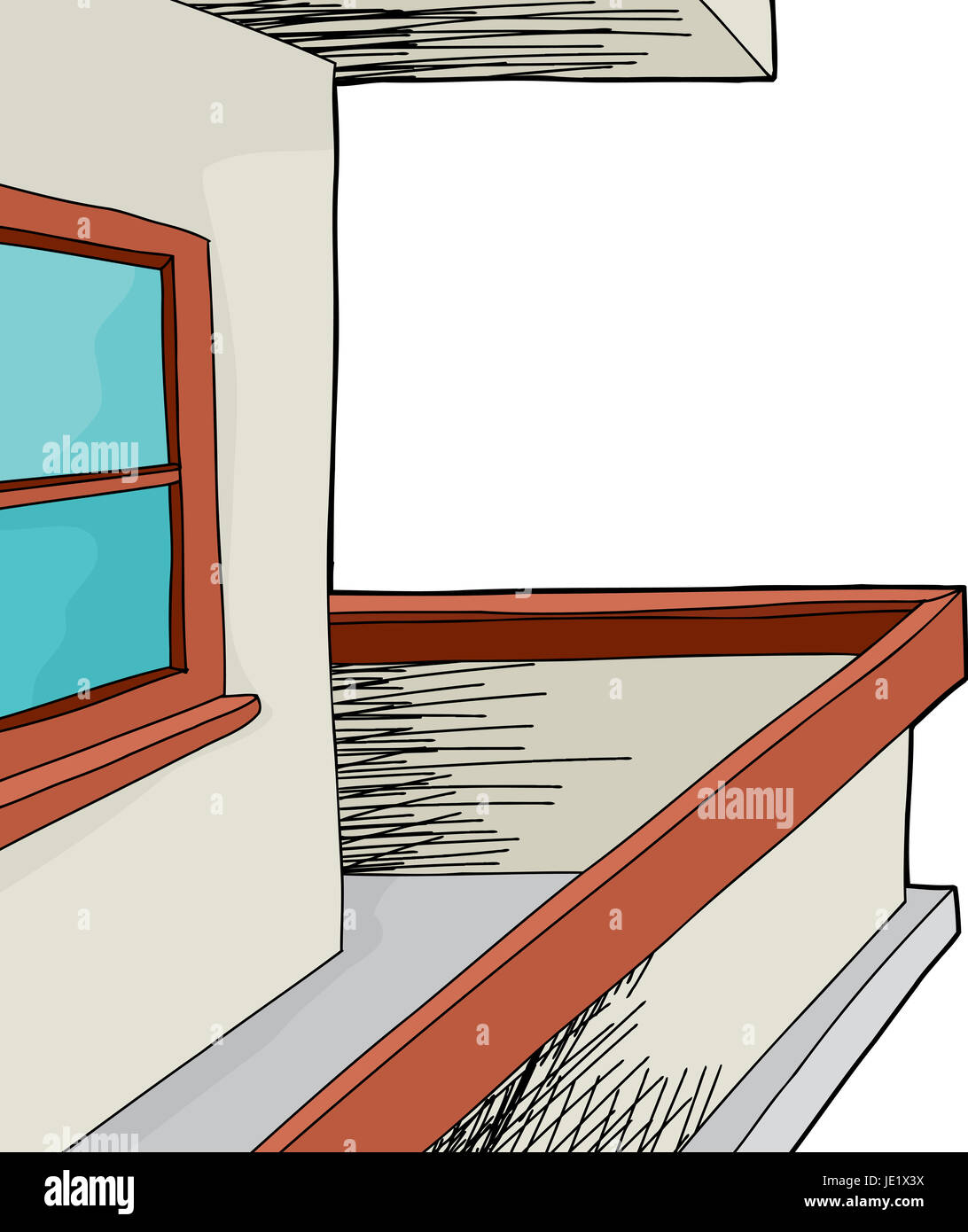 Isolated outdoor patio with window and railing Stock Photo - Alamy