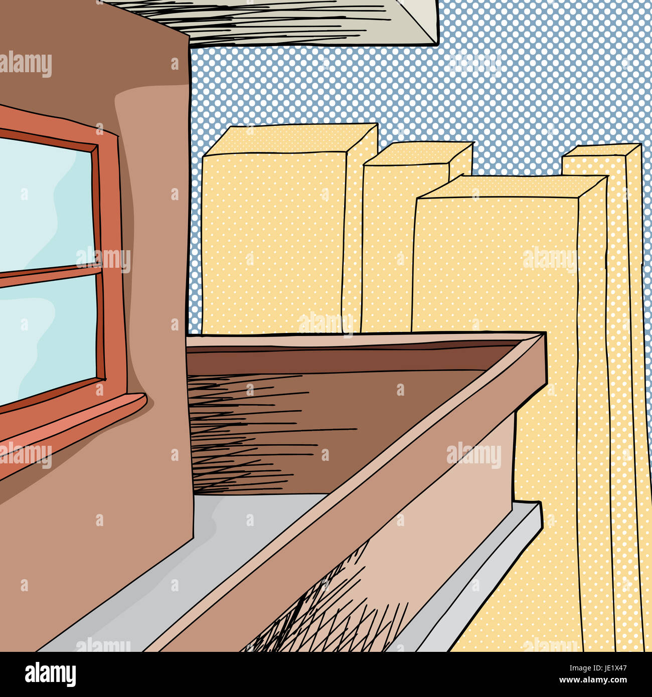 Cartoon balcony on apartment with halftone background Stock Photo - Alamy