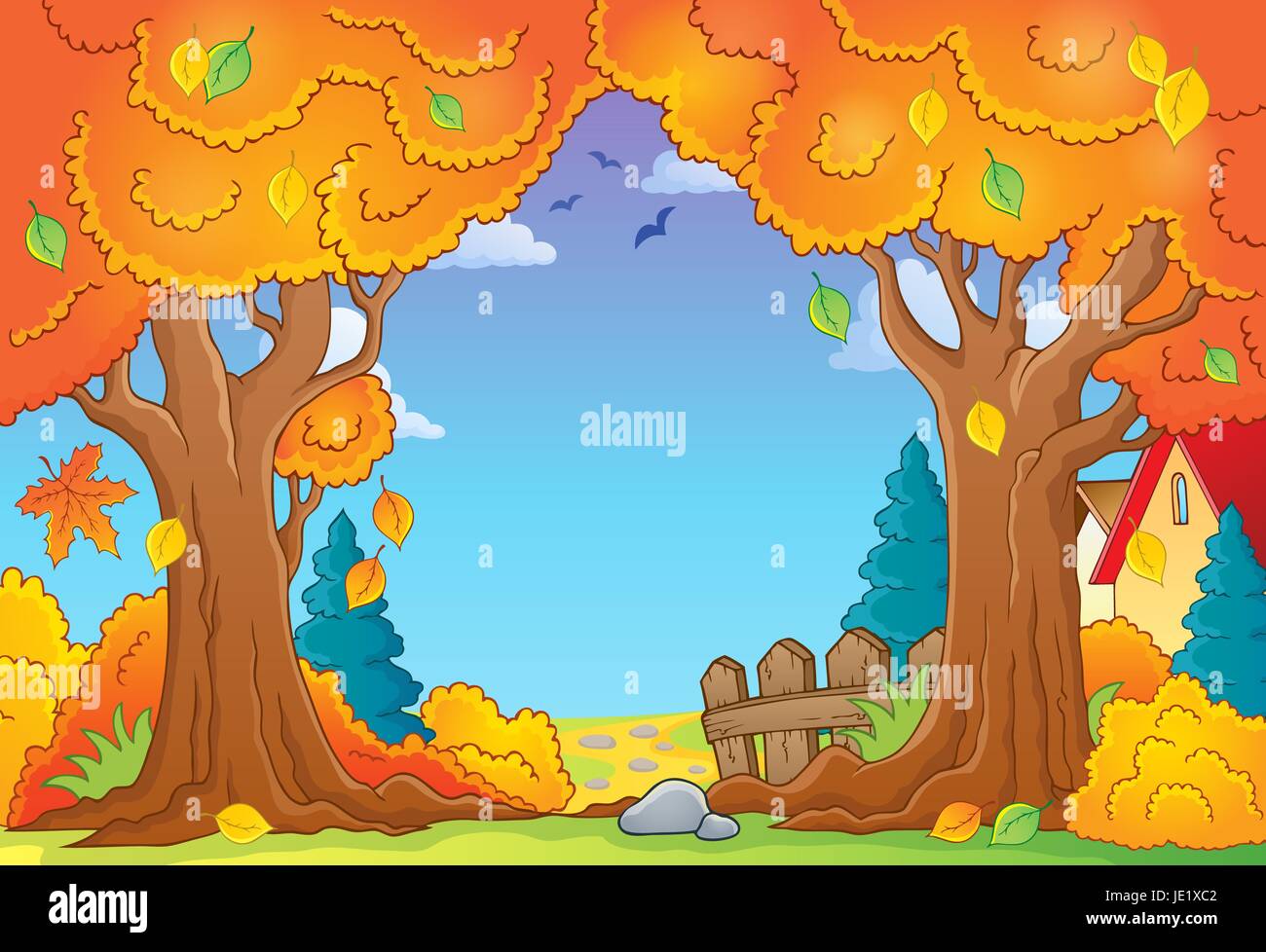 Autumn tree theme composition 1 - picture illustration Stock Photo - Alamy