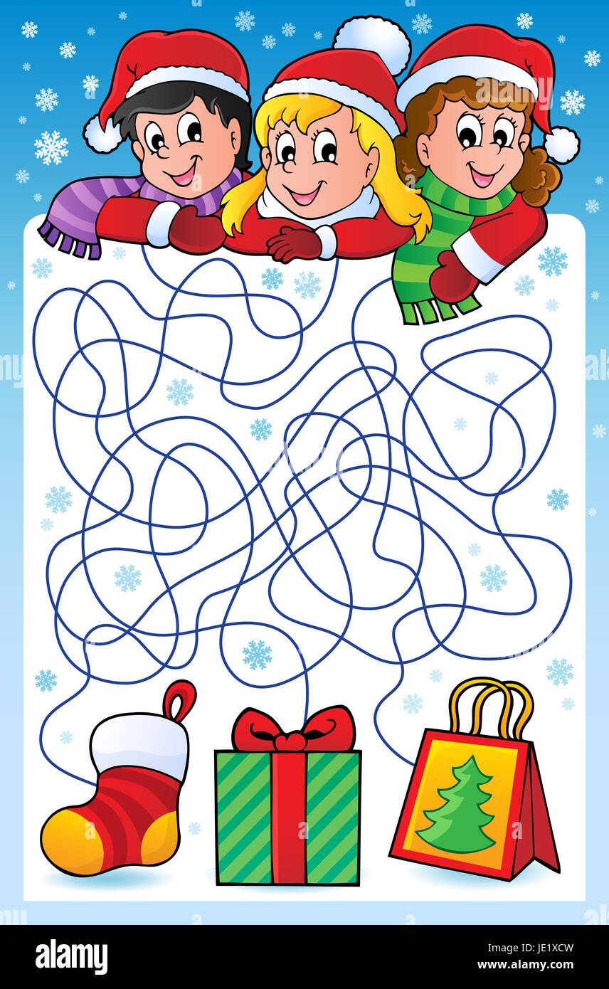 Maze 10 with Christmas theme - picture illustration Stock Photo - Alamy