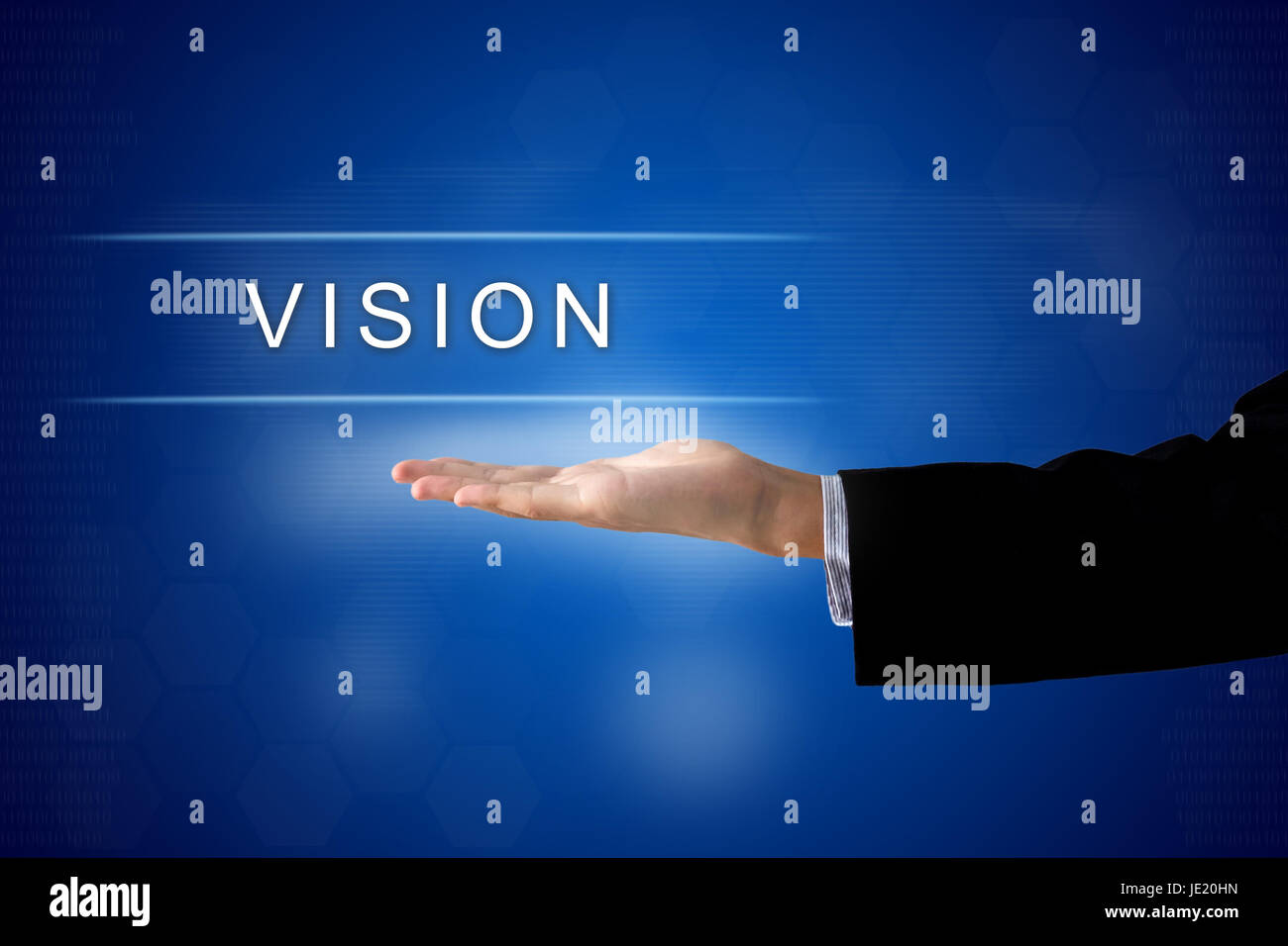 vision button with business hand on a touch screen interface Stock ...