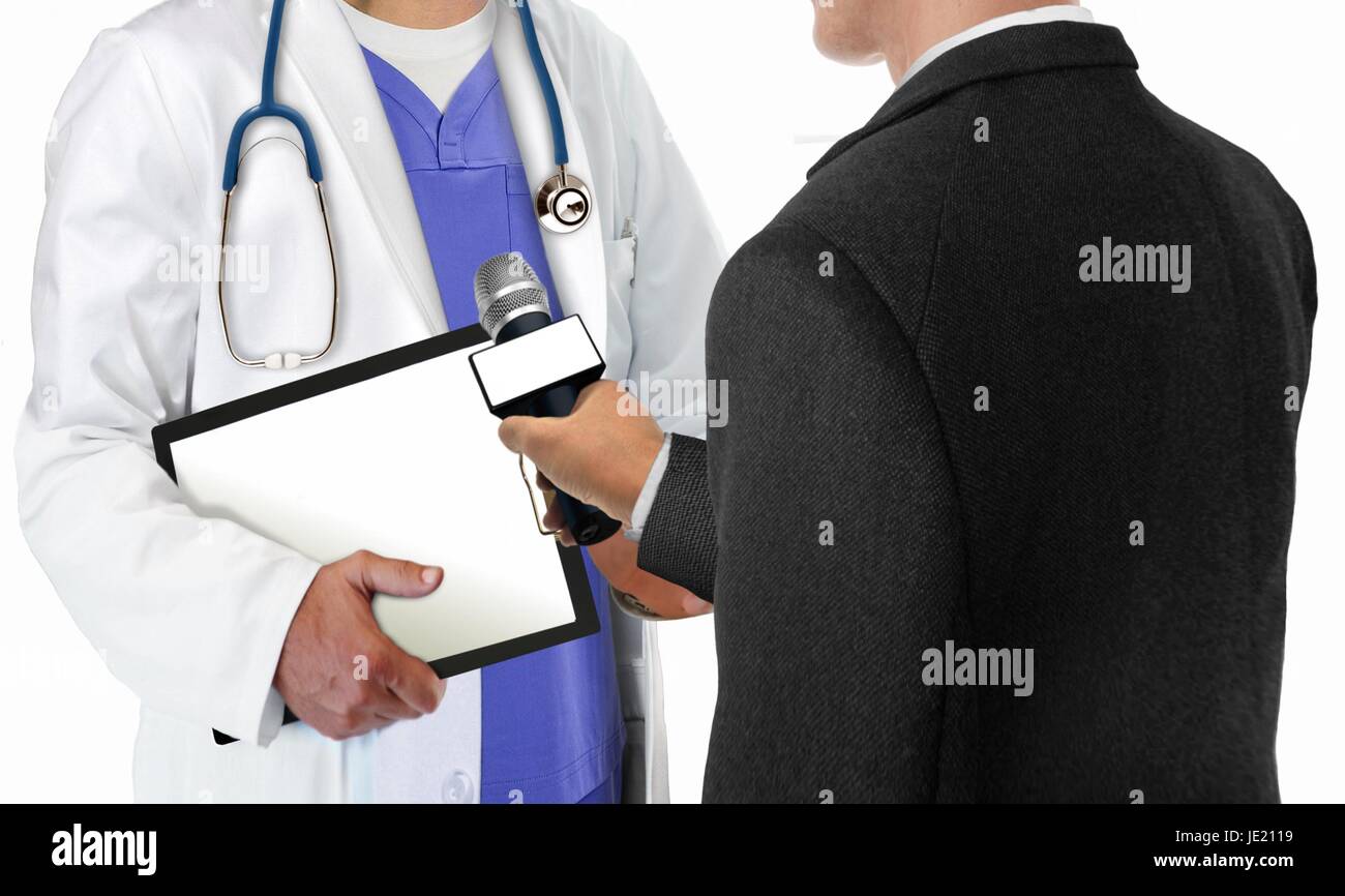 Reporter Interviewing Doctor Stock Photo - Alamy