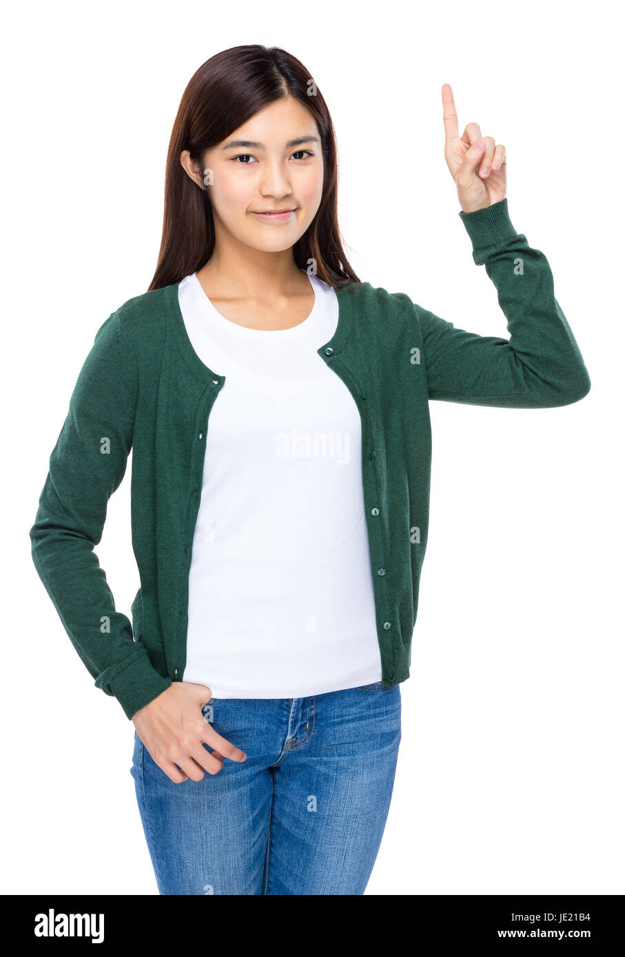 Woman finger up Stock Photo - Alamy