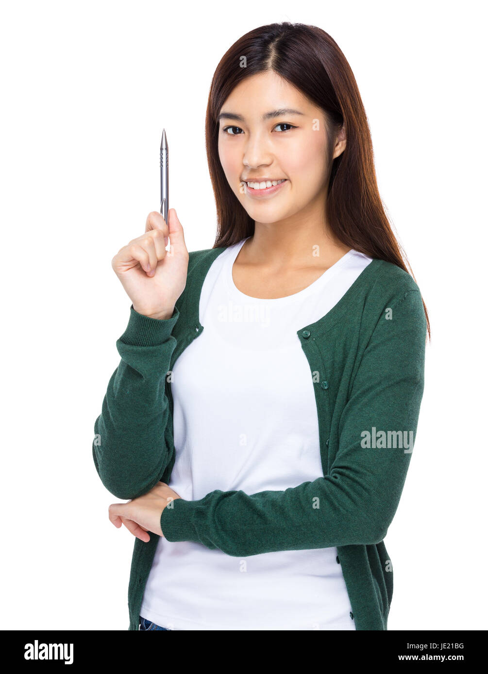 Asian woman with pen up Stock Photo - Alamy