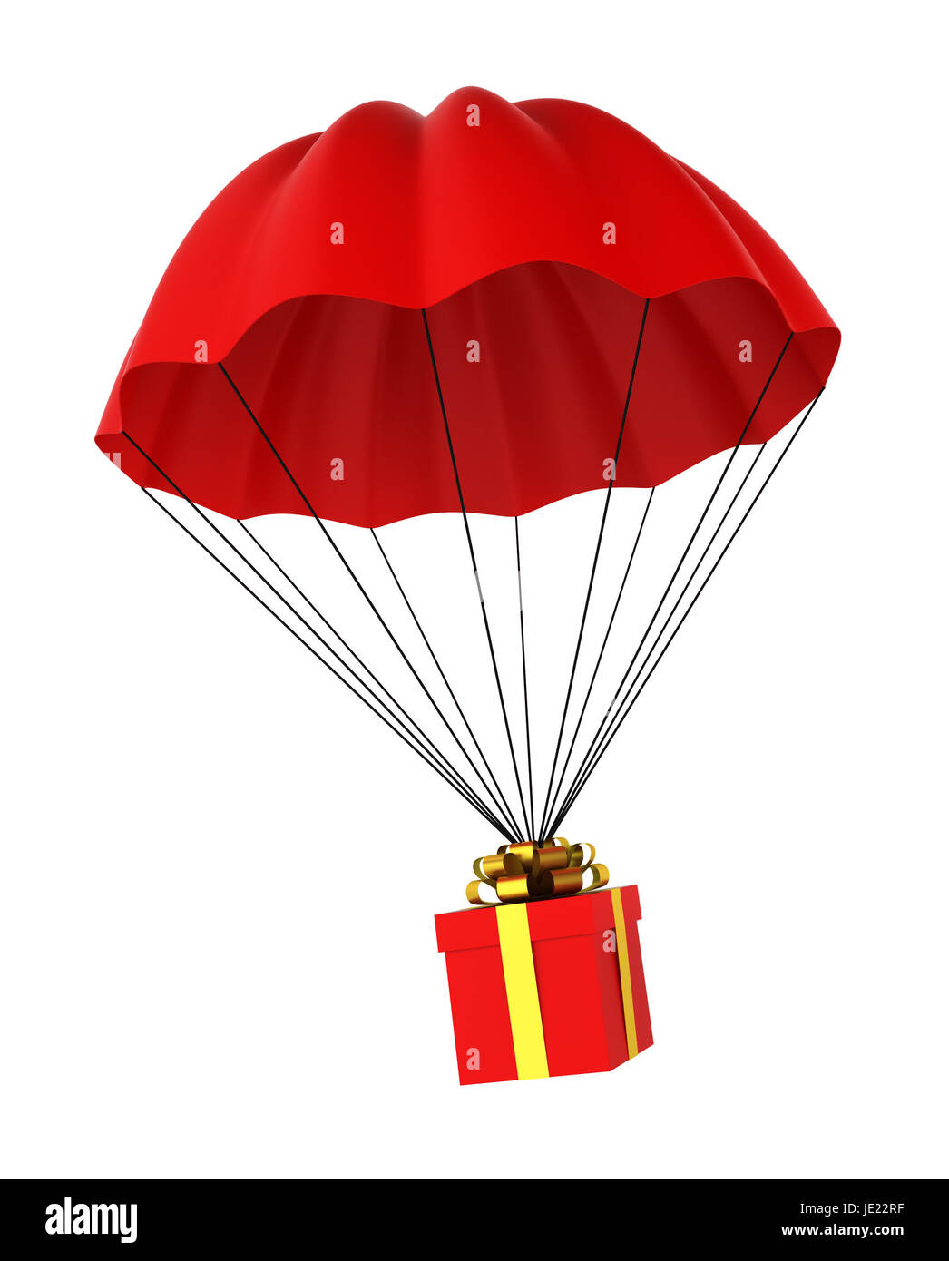 Parachute with a gift box. 3d illustration on white background Stock ...