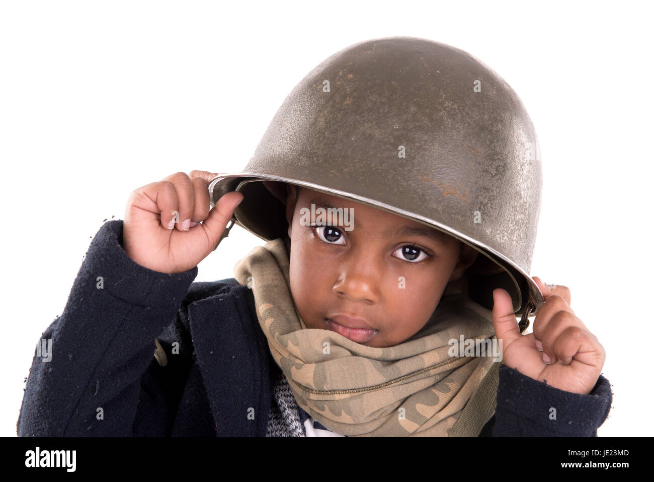 Young boy soldier portrait isolated in white Stock Photo - Alamy