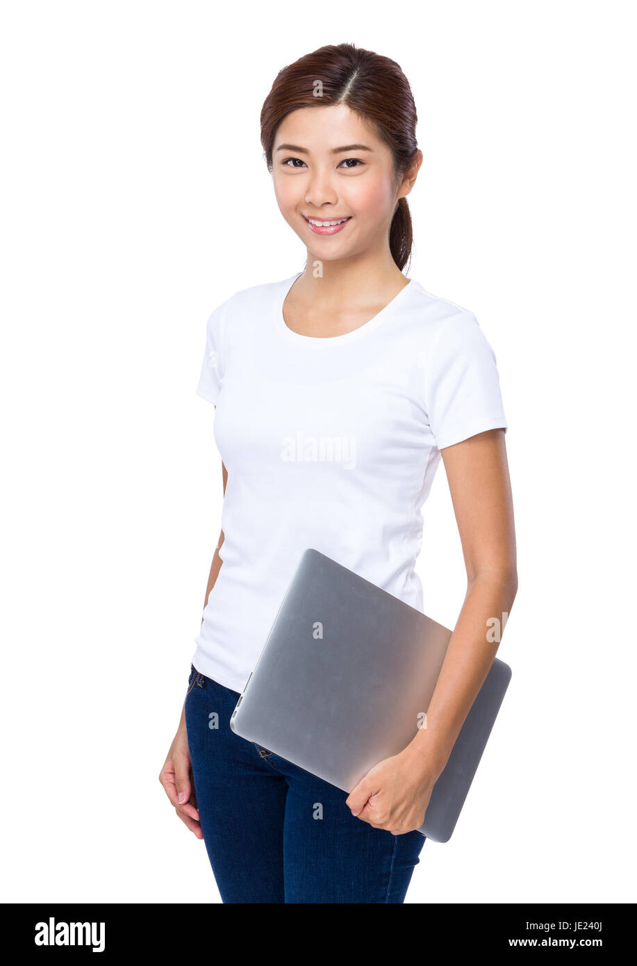 Asian woman use laptop computer Stock Photo - Alamy