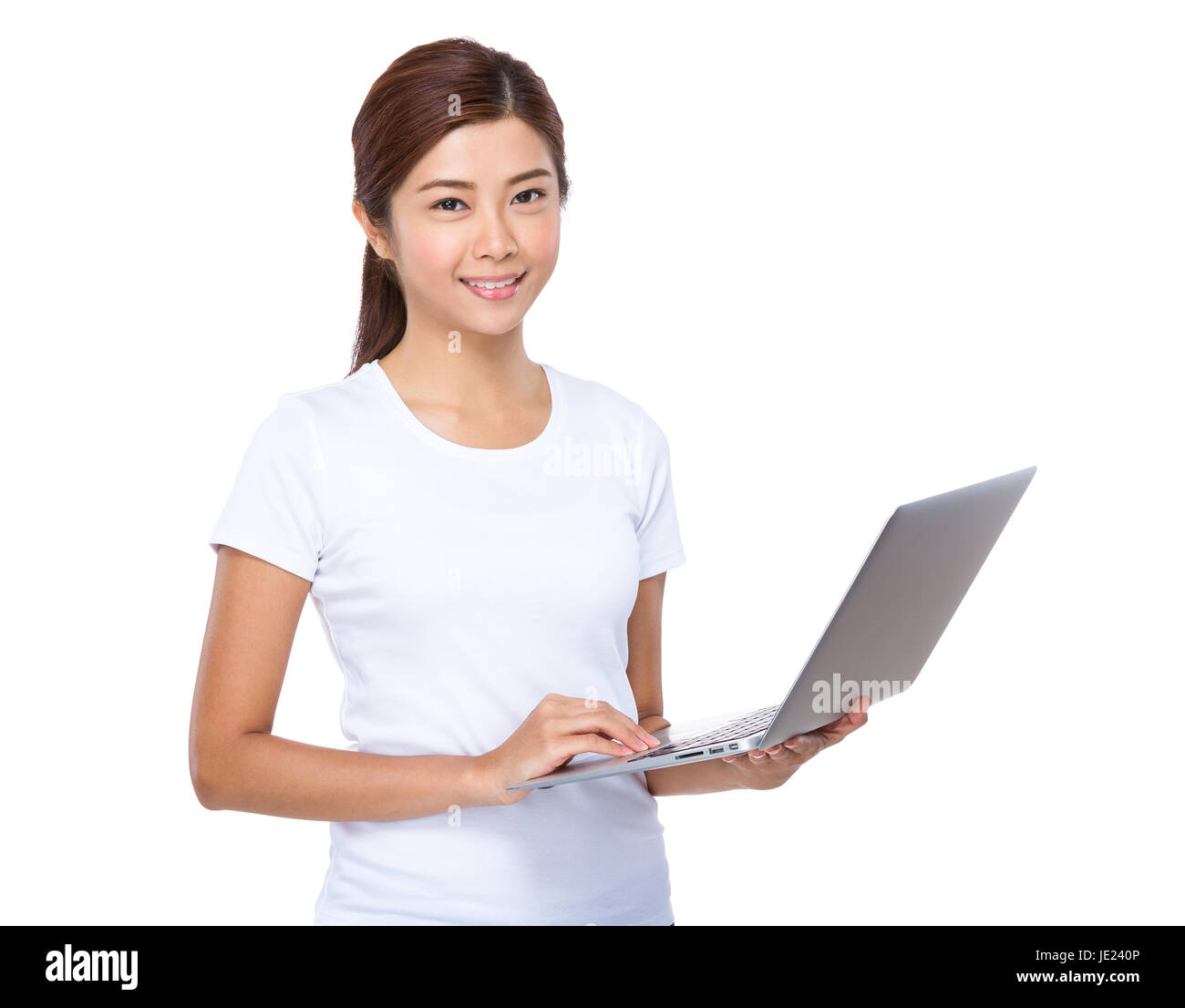 Asian woman use notebook computer Stock Photo - Alamy