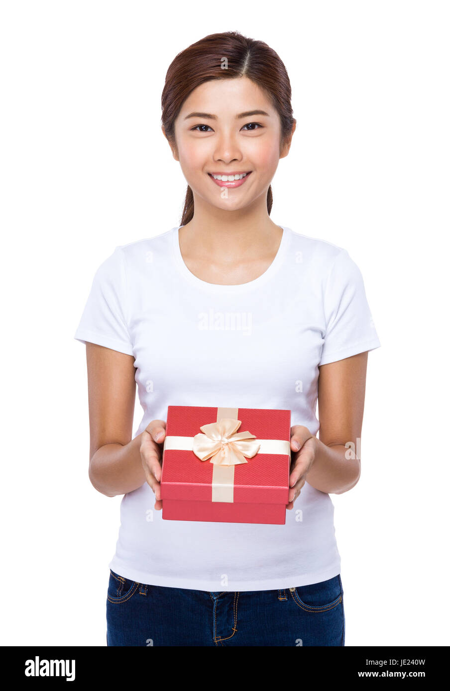 Asian woman with gift box Stock Photo - Alamy