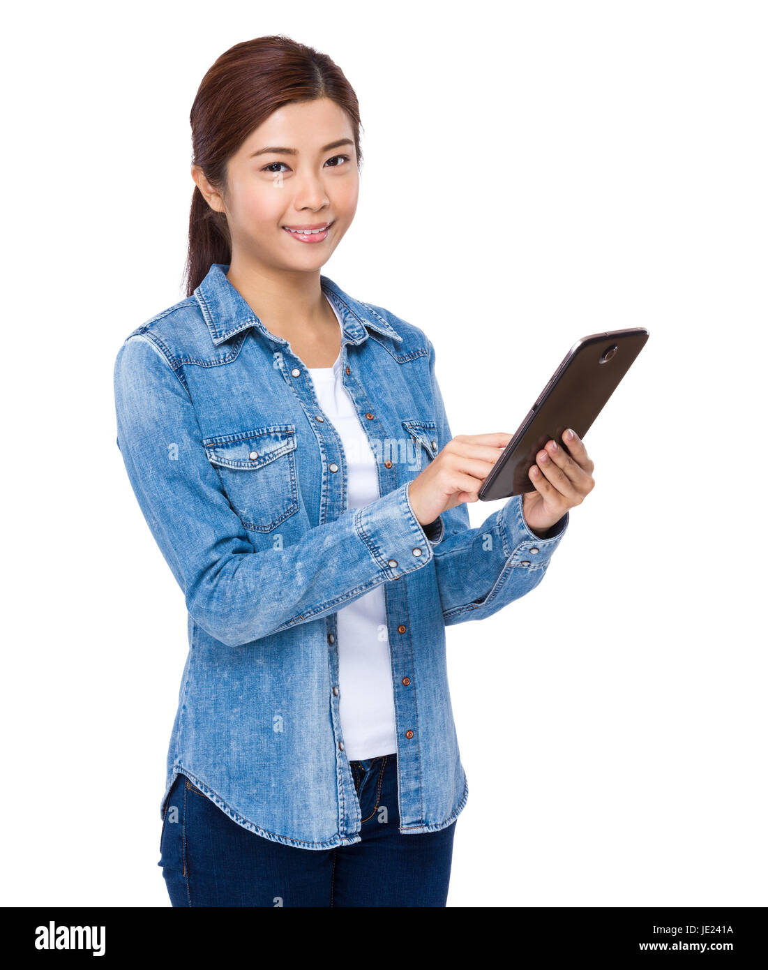 Asian woman use digital tablet Stock Photo - Alamy