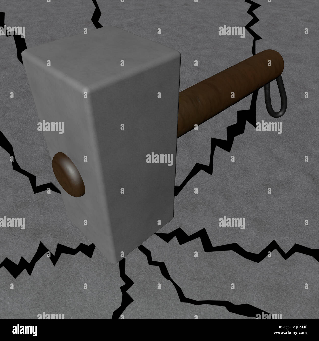 Hammer breaking the ground, 3d render Stock Photo - Alamy