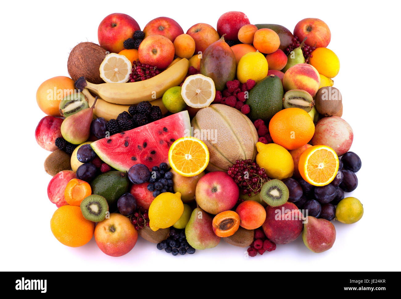 Collection of different fruits and berries isolated on white background ...