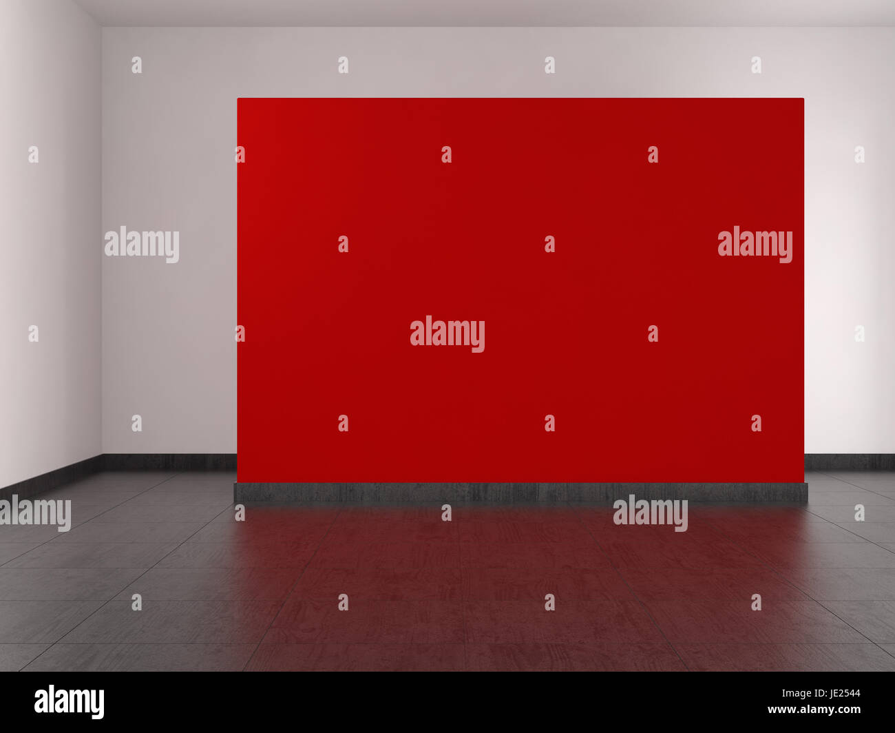modern empty room with red wall and tiled floor Stock Photo - Alamy