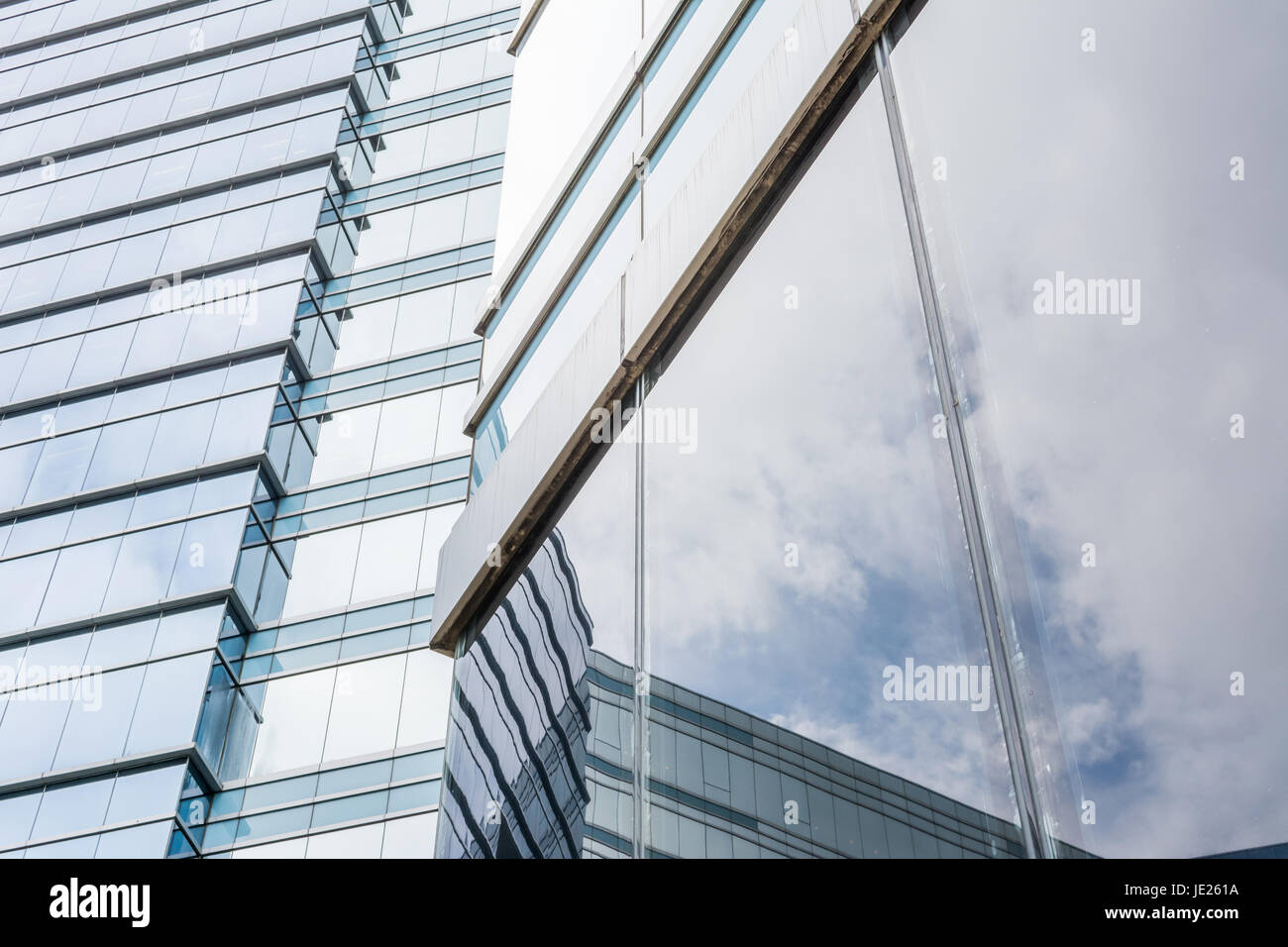 Office glass windows with beautiful reflection in Hong Kong, Asia Stock ...