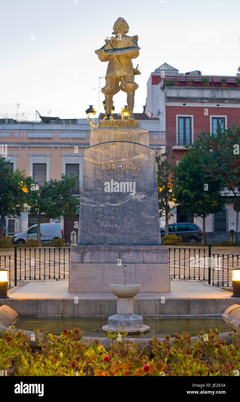 Statue of spanish painter Francisco de Zurbaran in his province ...