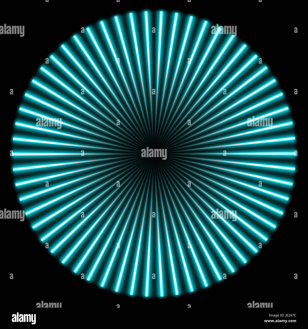 radial blue glowing striped pattern with dark center in black back ...