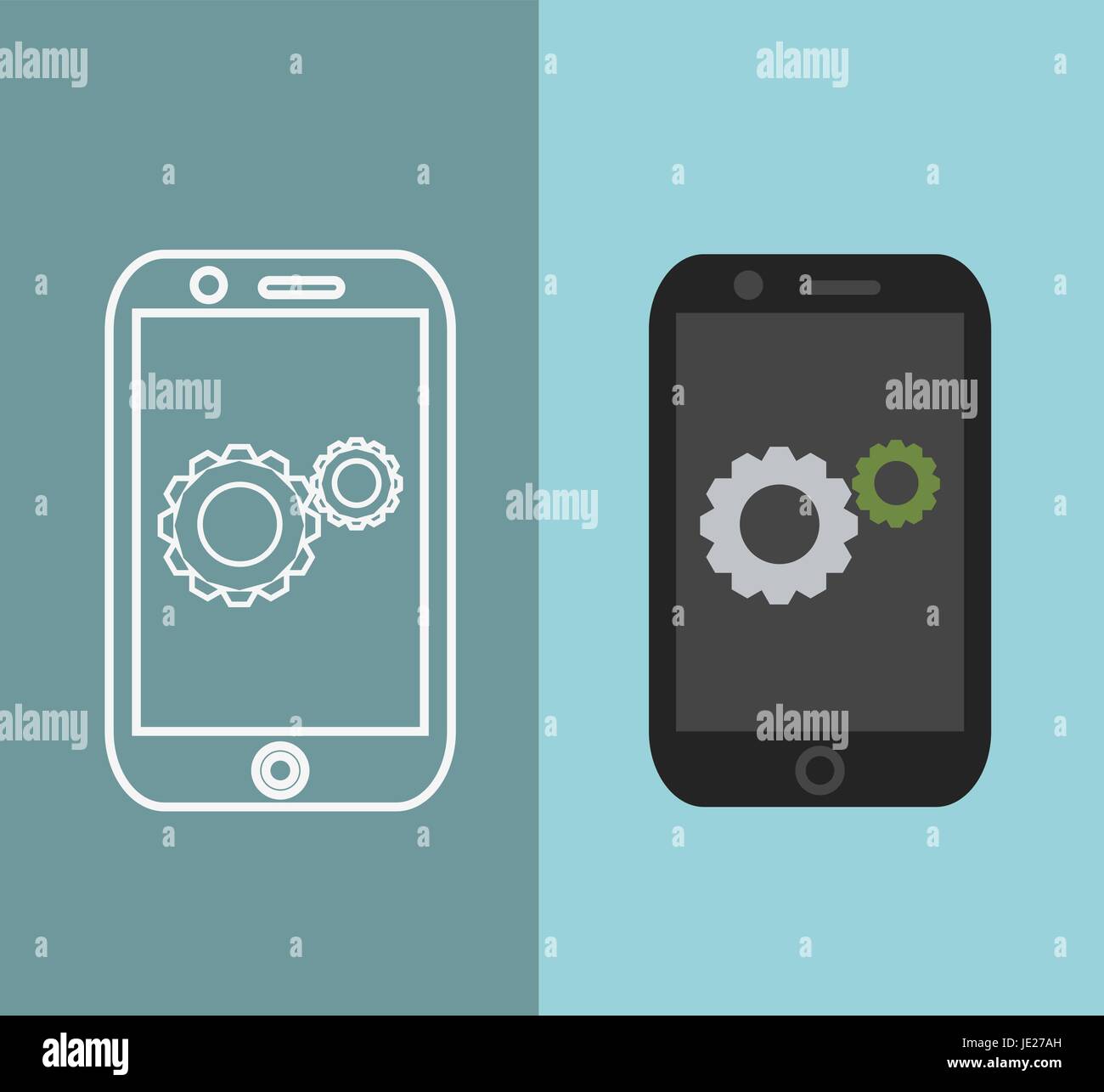 Vector app development concept in flat style - mobile phone and sketch ...