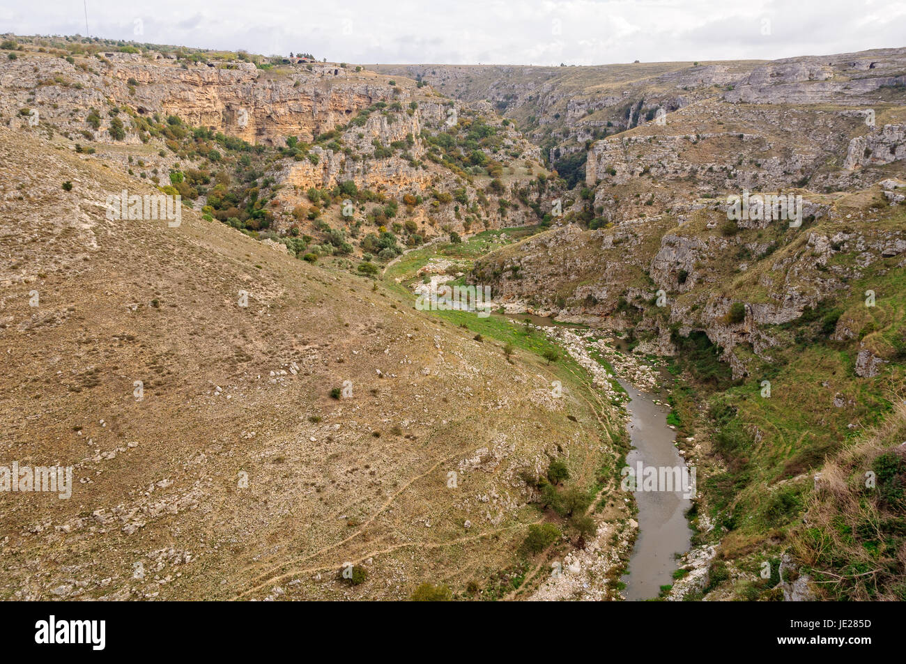 The deep curving gorge of the Gravina di Matera river - Matera ...
