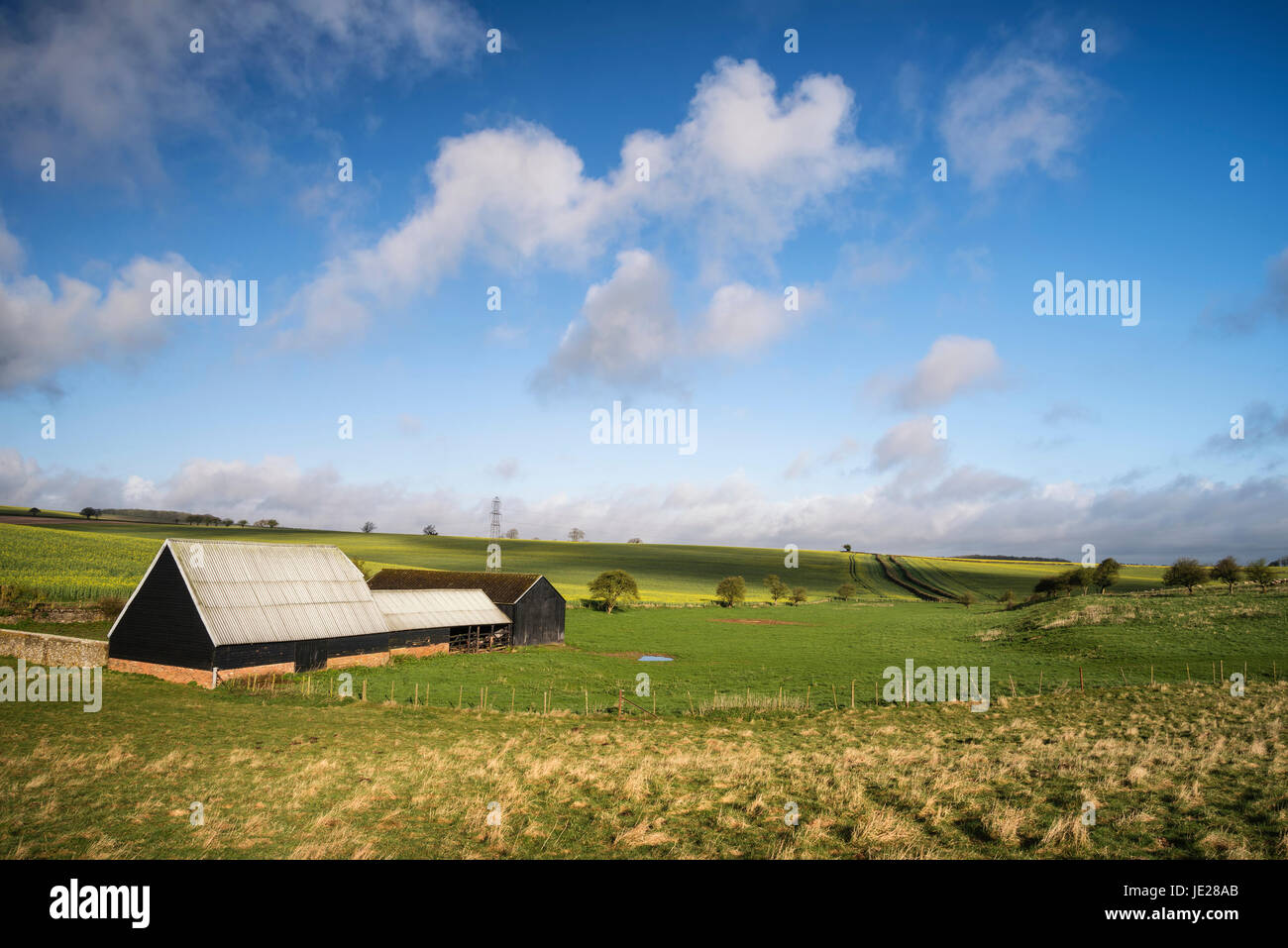 Beautiful agricultural English countryside landscape during early ...