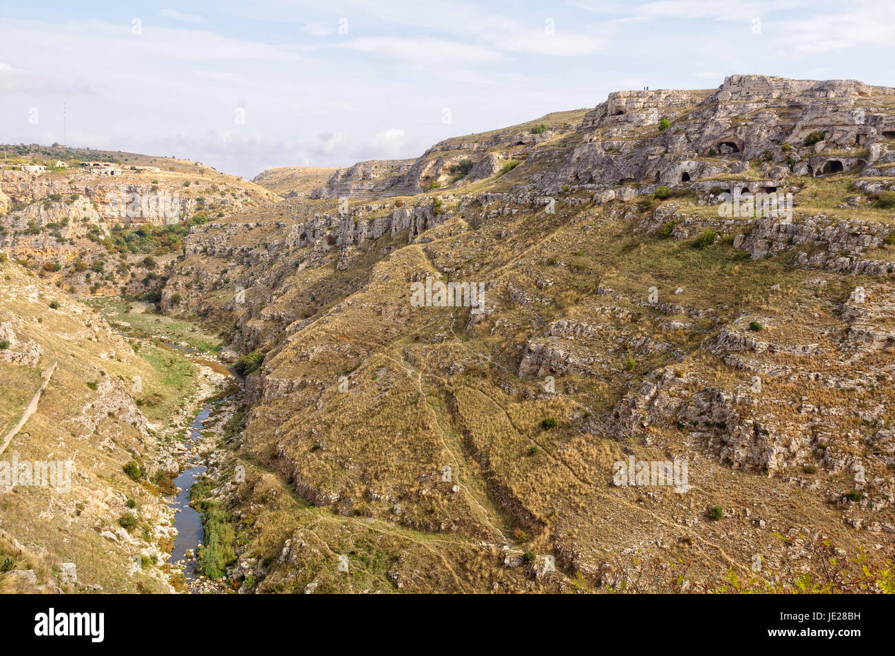 The deep curving gorge of the Gravina di Matera river - Matera ...
