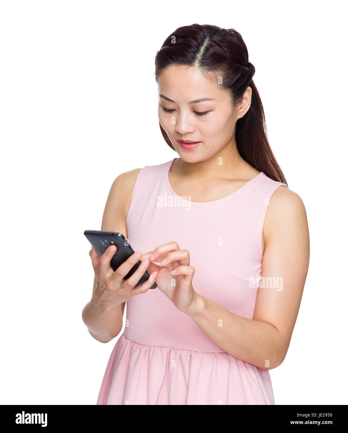 Woman look at mobile phone Stock Photo - Alamy