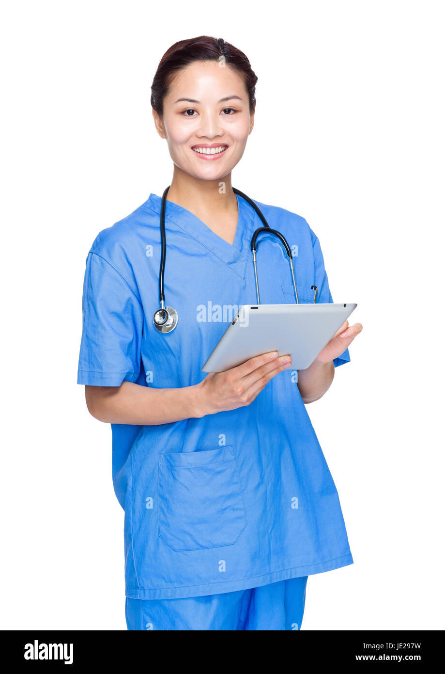 Doctor use of tablet Stock Photo - Alamy