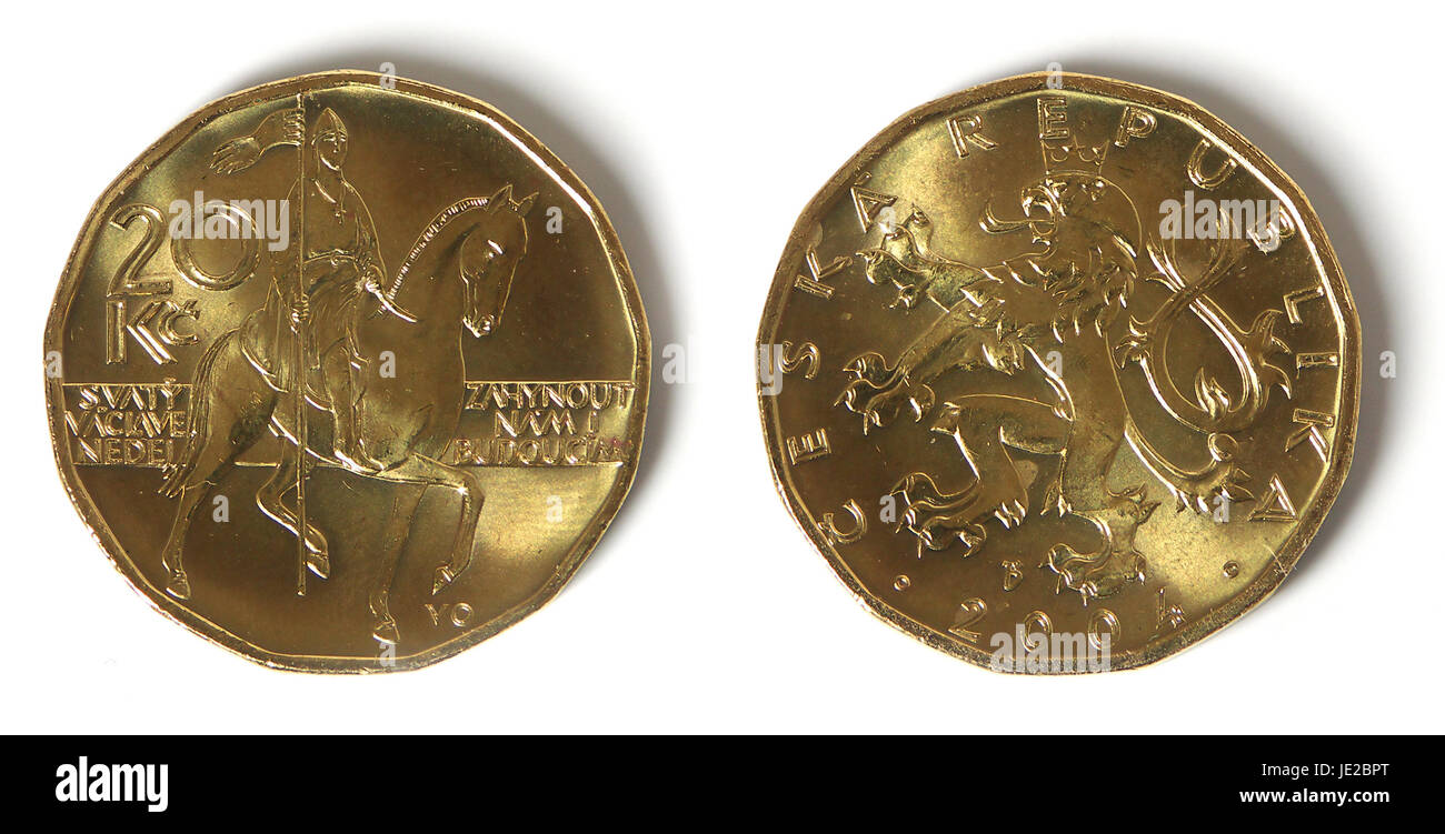 Czech Crown Coins, 20 CZK, Twenty Crowns, The Obverse and Reverse ...