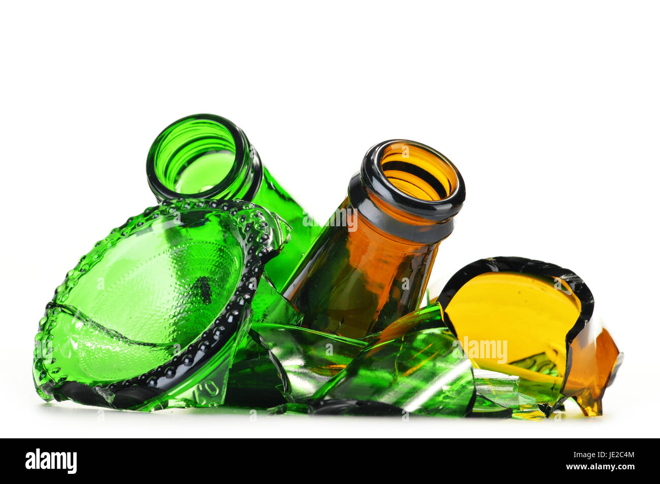 Pieces of broken glass over white background. Recycling Stock Photo - Alamy