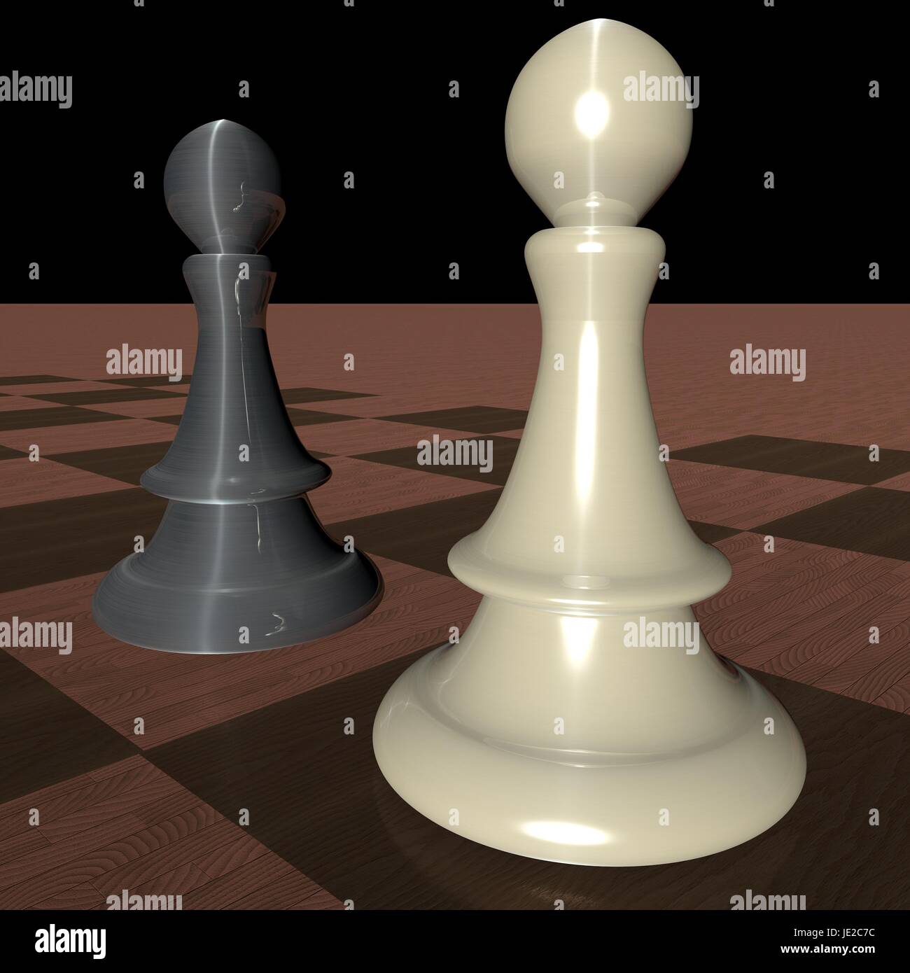 Two pieces of chess over wooden chessboard, 3d render Stock Photo - Alamy
